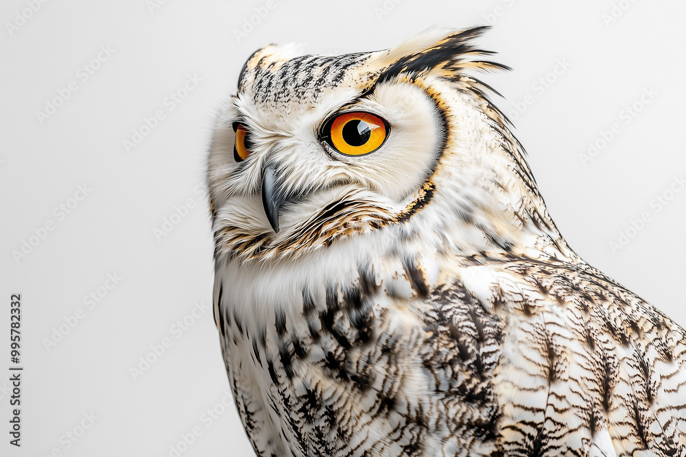 A side profile of a great horned owl, showcasing its feather details ...