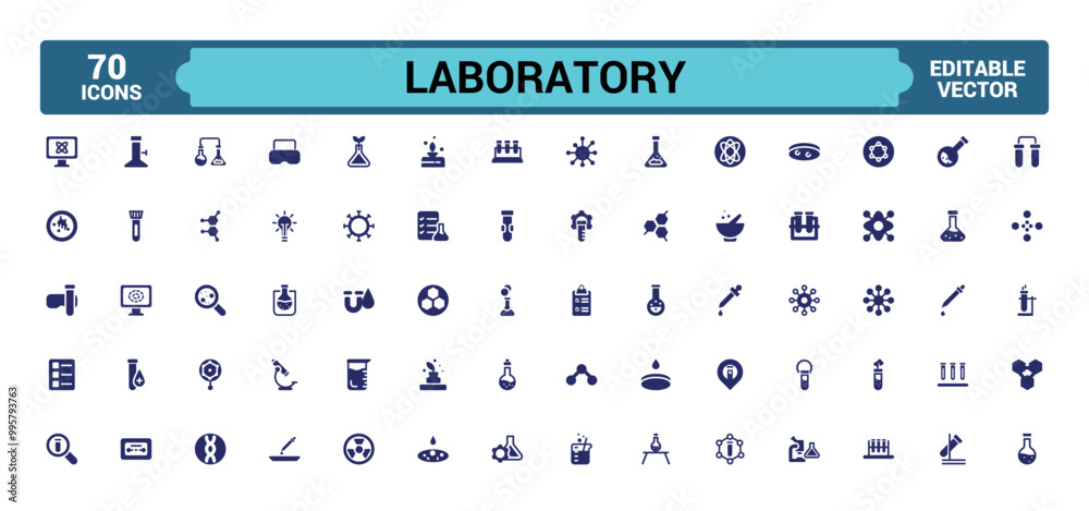 Laboratory filled icon set. Containing experiment, test tube ...