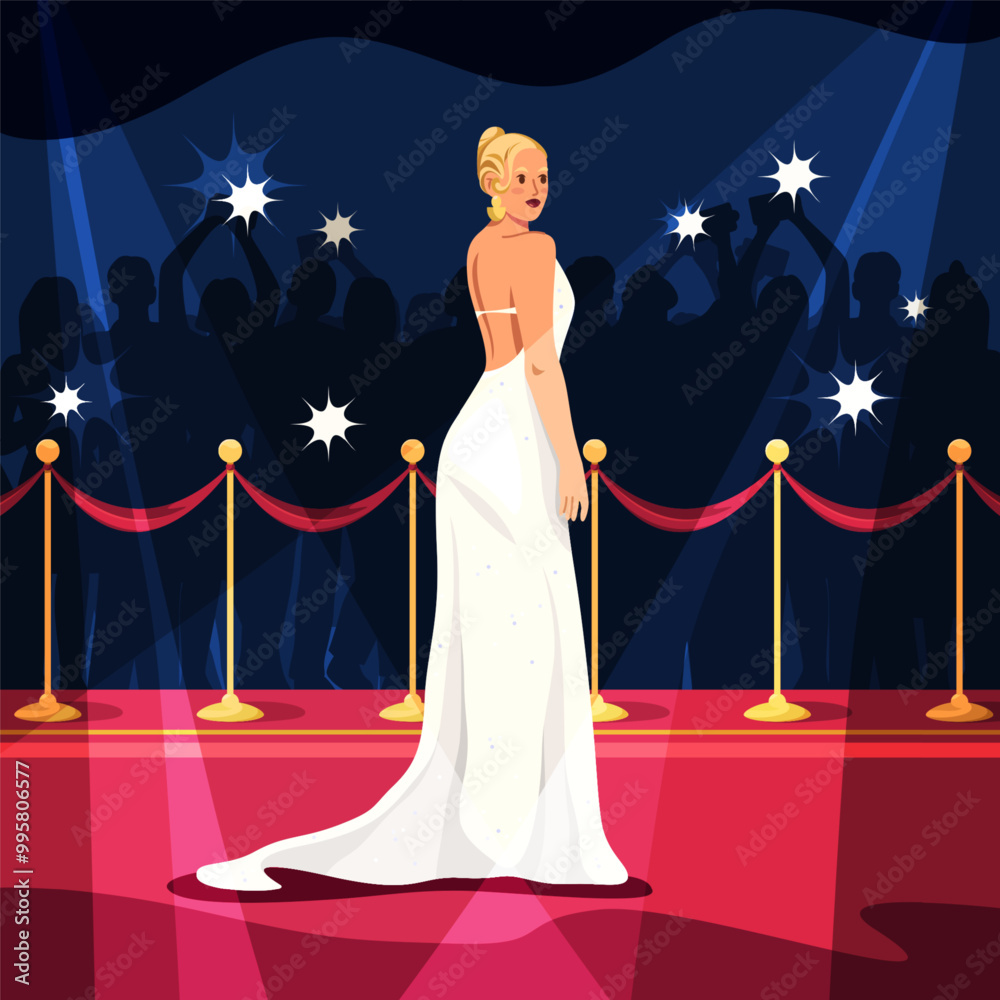 Vetor de Model or actress on red carpet. Vector illustration for ...