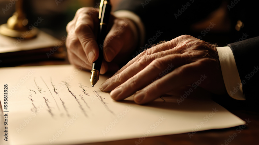 image captures close up of hand writing on piece of paper with pen ...