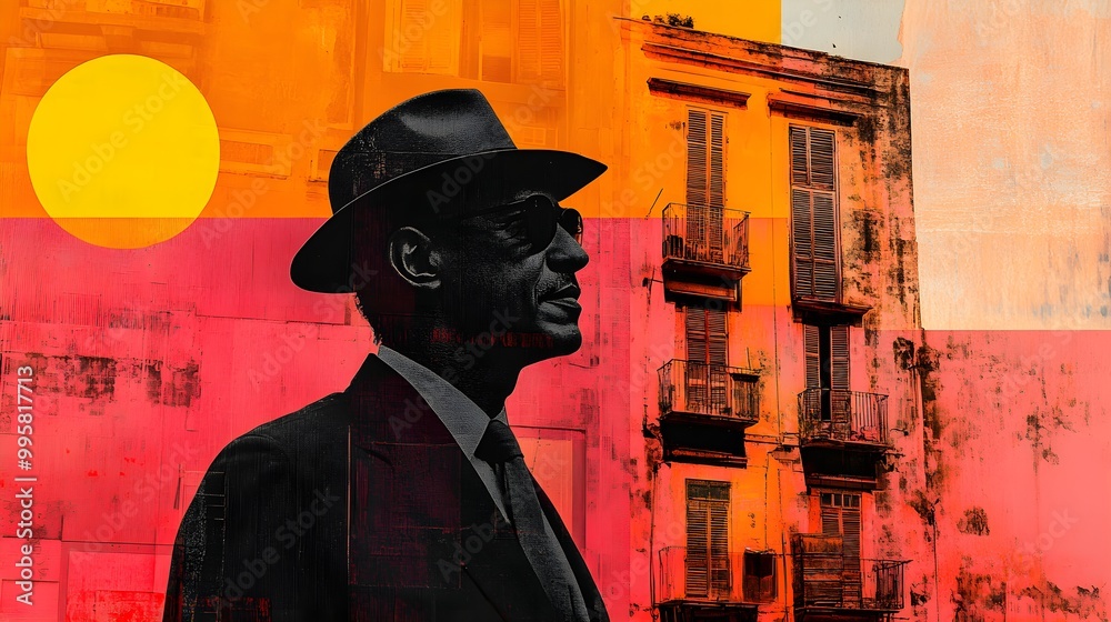 Illustration of a beloved local figure blending past and present ...