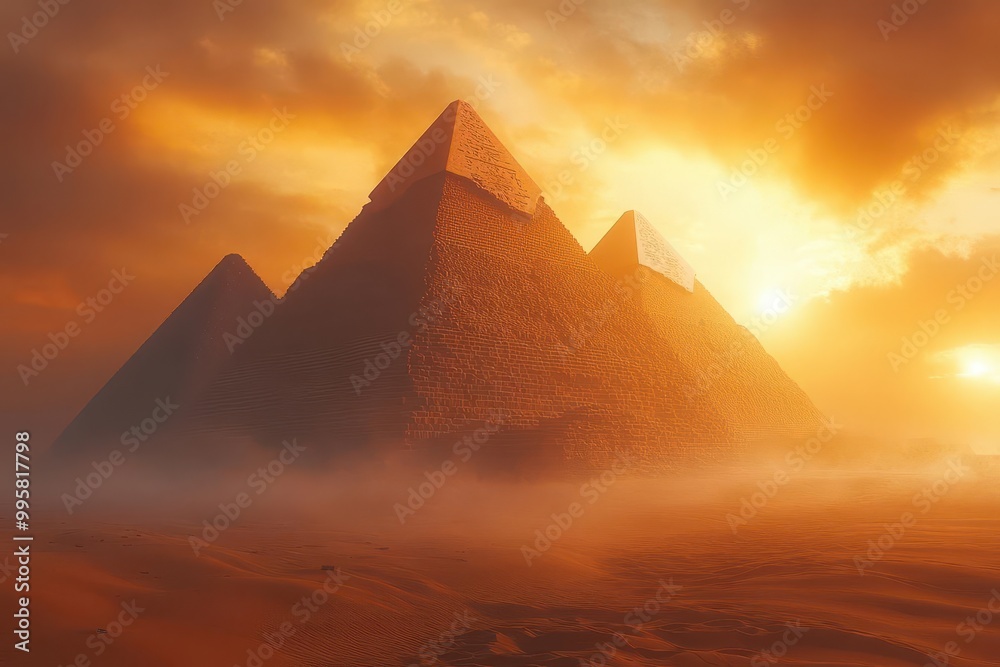 ancient egyptian pyramids rising from golden desert sands mysterious ...