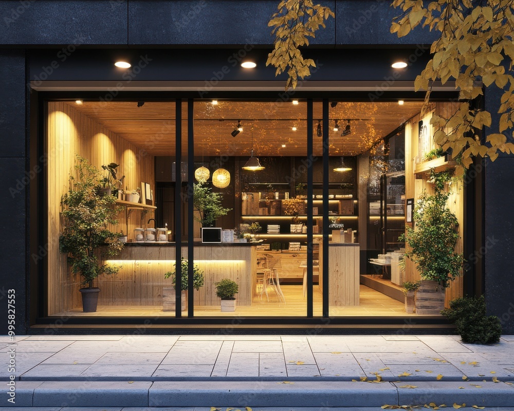 Small business coffee shop with glass showcases Stock Photo | Adobe Stock