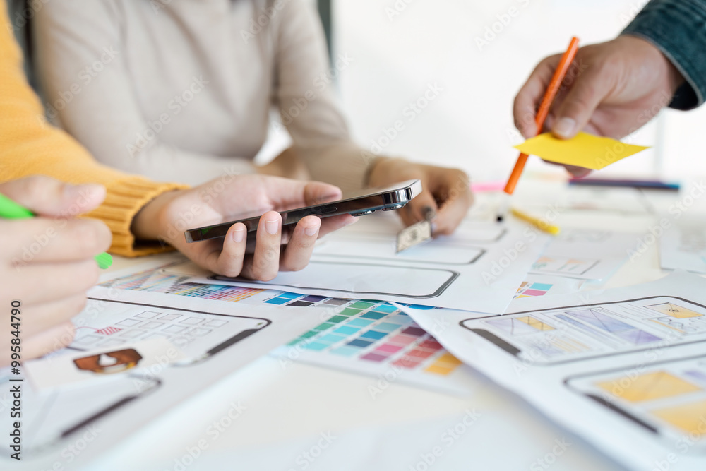 Collaborative Ux Ui Design Process With Team Working On Mobile App Prototypes And Wireframes
