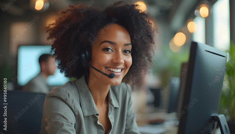Smiling Customer Support Woman Wearing Headset in Modern Office ...