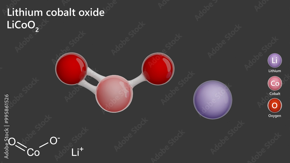 Chemical structure of lithium carbonate molecule (Li2CO3).It is on the ...