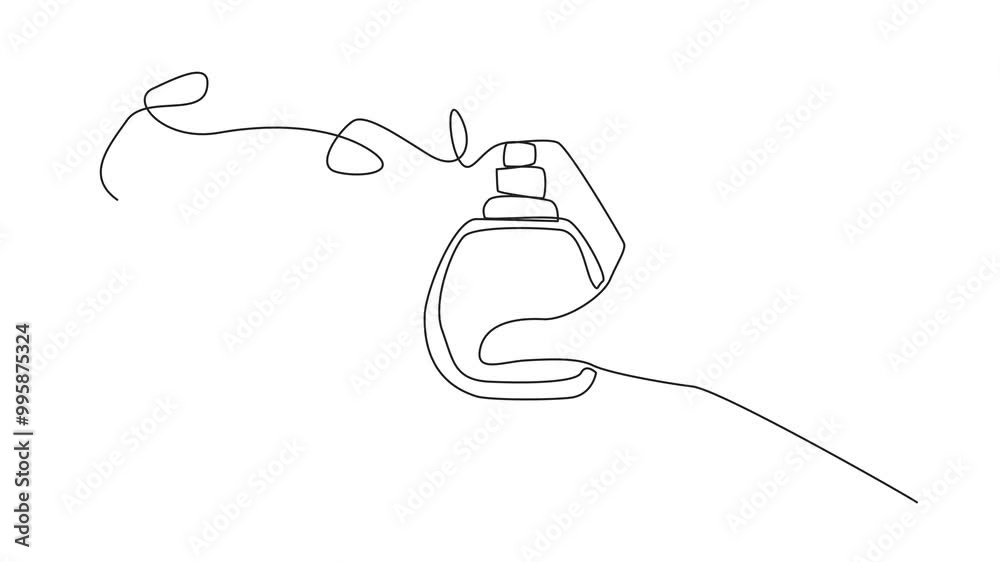 Self drawing animation of single one line drawing hand spraying perfume ...