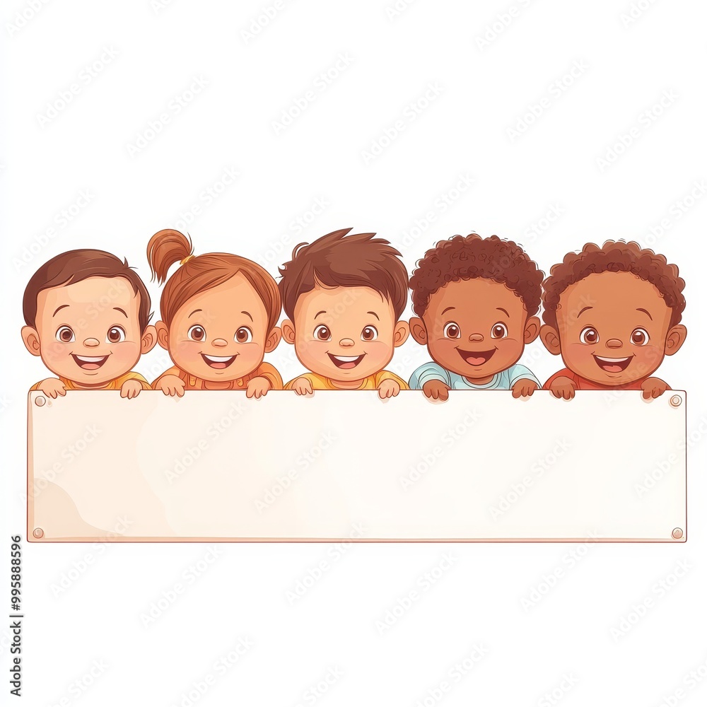 Cute little babies in diaper. Happy children of different nations ...