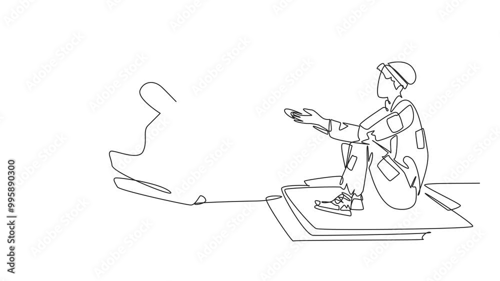 Self drawing animation of single continuous line drawing a young man ...