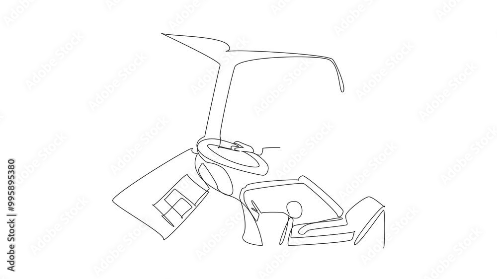 Self drawing animation continuous one line drawing female bus driver ...