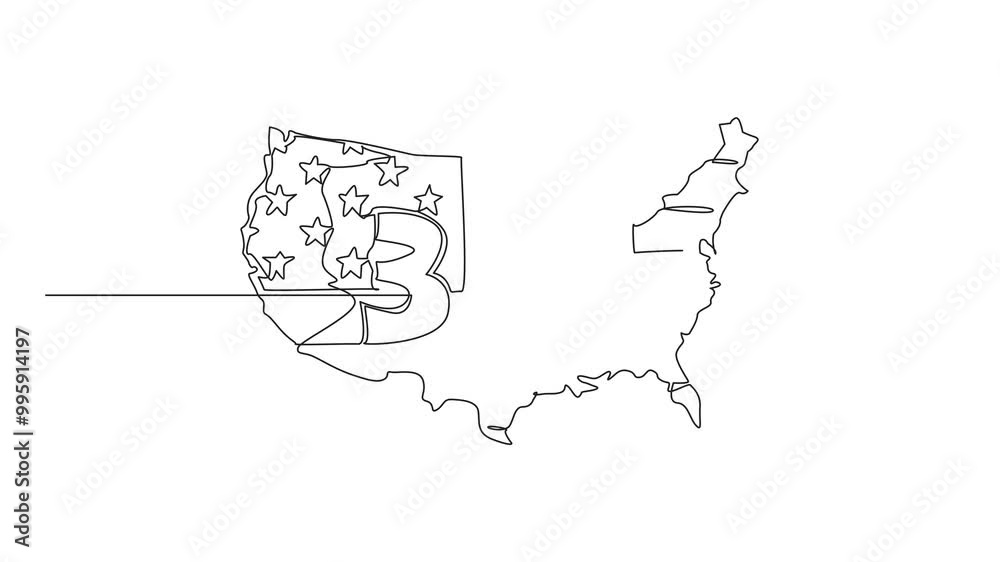 Animated self drawing of continuous line drawing USA map with the USA ...