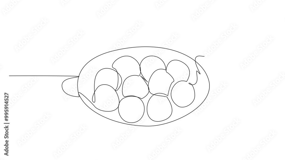 Animation of continuous one line drawing serve the meatballs on a ...