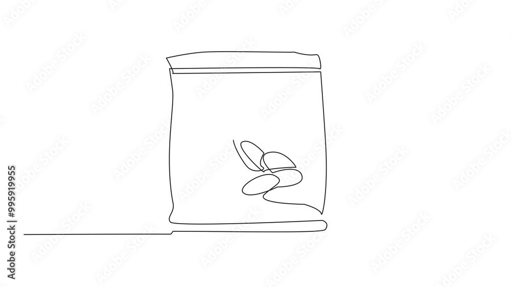 Animation of single one line drawing potato chips snack in packaging ...