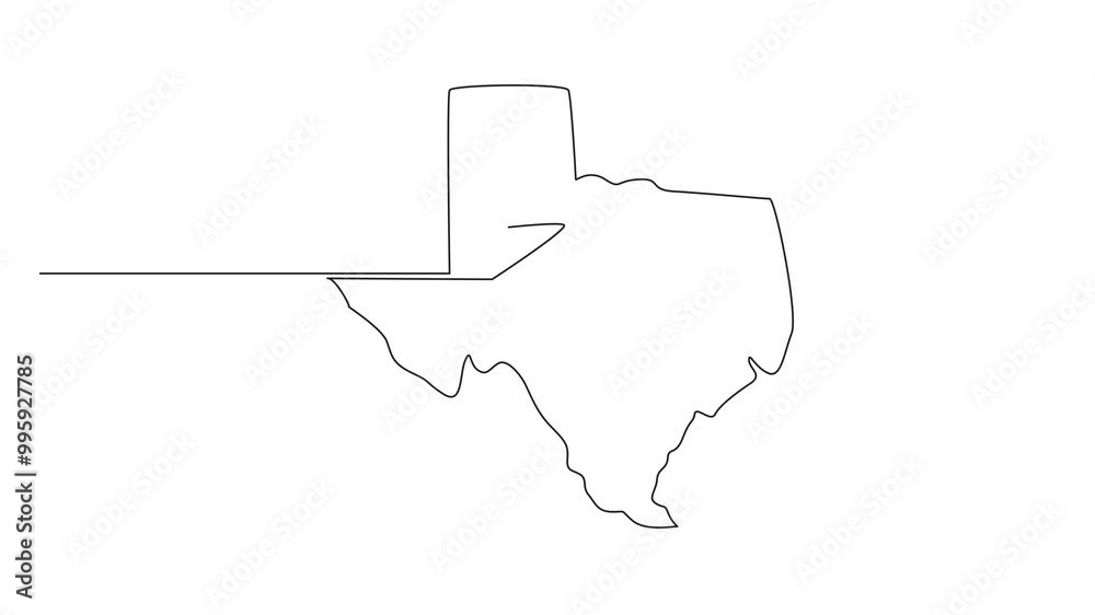 Self drawing animation of continuous line drawing map of Texas ...