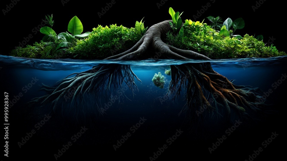 Beneath the Surface: A mesmerizing underwater tree, its roots submerged ...