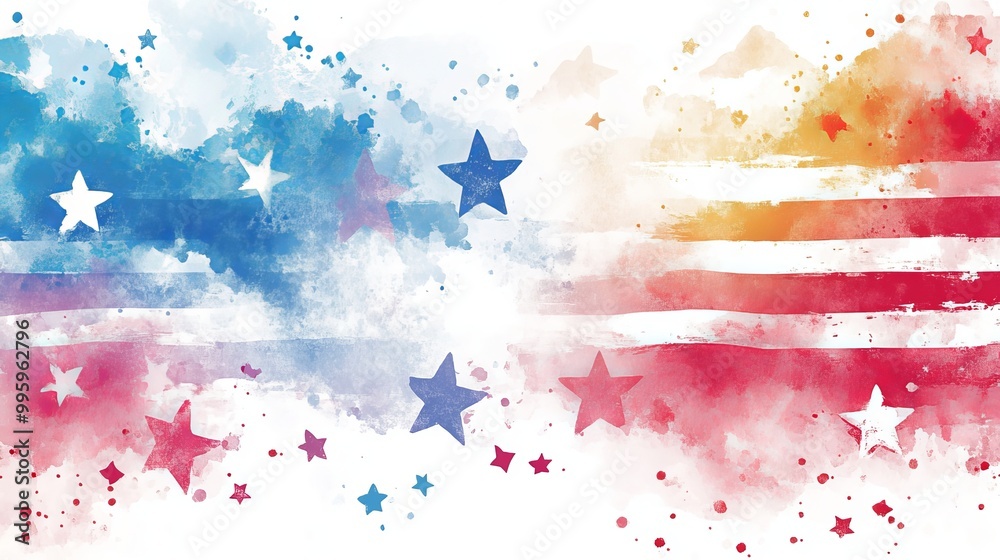 watercolor stars and stripes seamless border clip art with a red, white ...