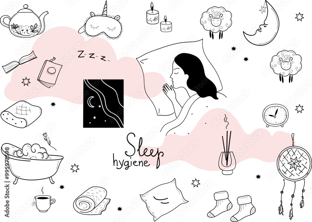 Sleep hygiene infographics. Collection of png icon for health sleeping ...