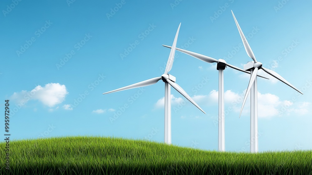 Wind Power: A serene landscape with a field of wind turbines. The photo ...