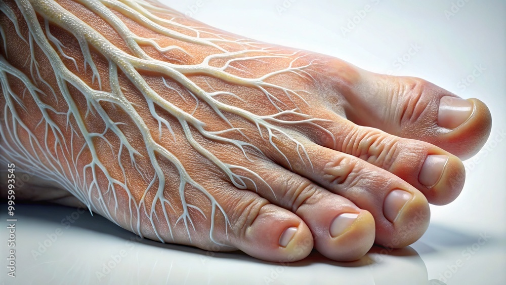 Soft, pale skin on the foot's underside reveals intricate patterns of ...