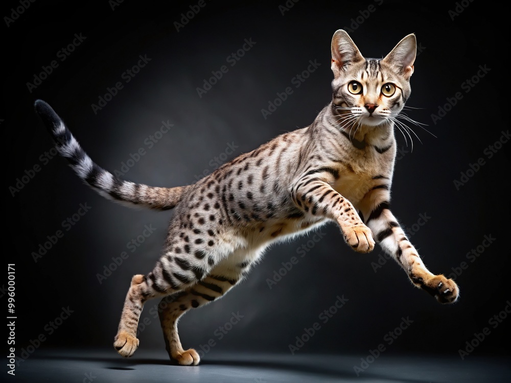 Vibrant, agile Egyptian Mau cat with distinctive spotted coat and ...