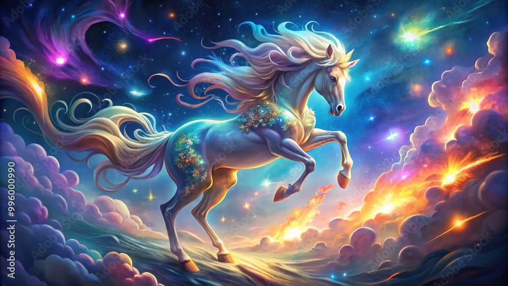 Vibrant, whimsical illustration of a mythical centaur, half-human and ...