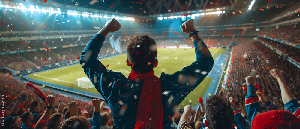 Emotional Football Fans Cheering in a Big Stadium Tribune. Enthusiastic Fans Celebrate in Packed ...