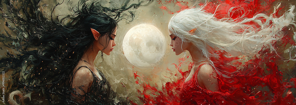 Battle scene between two female demon soldiers, in an anime style ...