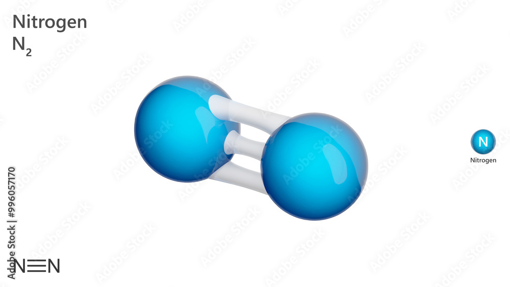 3d model of the nitrogen molecule (N2). Nitrogen gas N2 is colorless ...