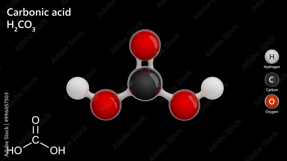 Photo & Art Print A detailed 3D model of Carbonic Acid (H2CO3), a weak ...