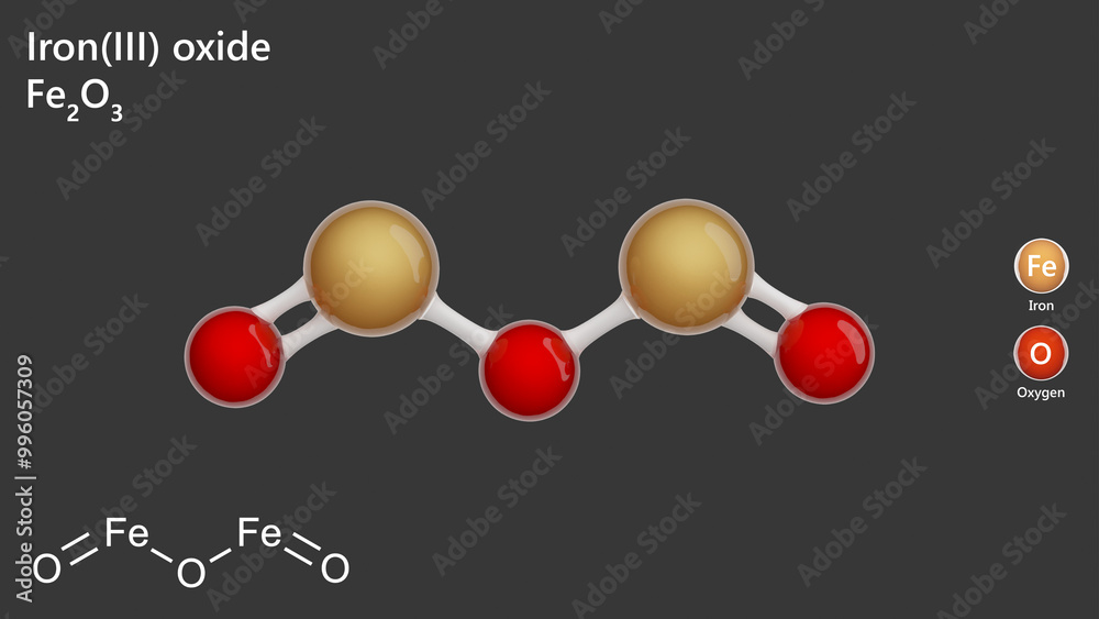 3d model of Fe2o3 iron (III) oxide molecule. ferric oxide is the main ...