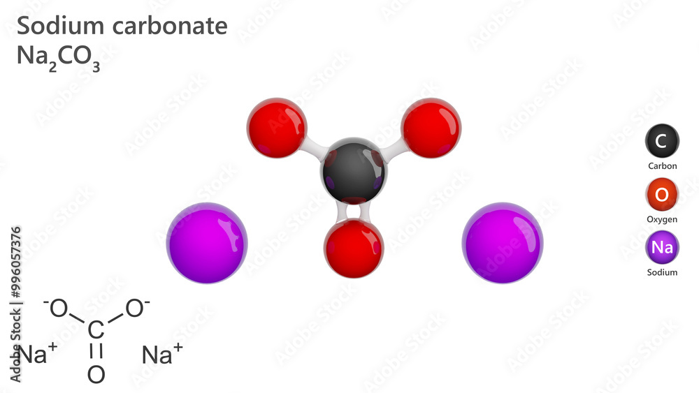 Model of a sodium carbonate molecule. Sodium carbonate (washing soda ...
