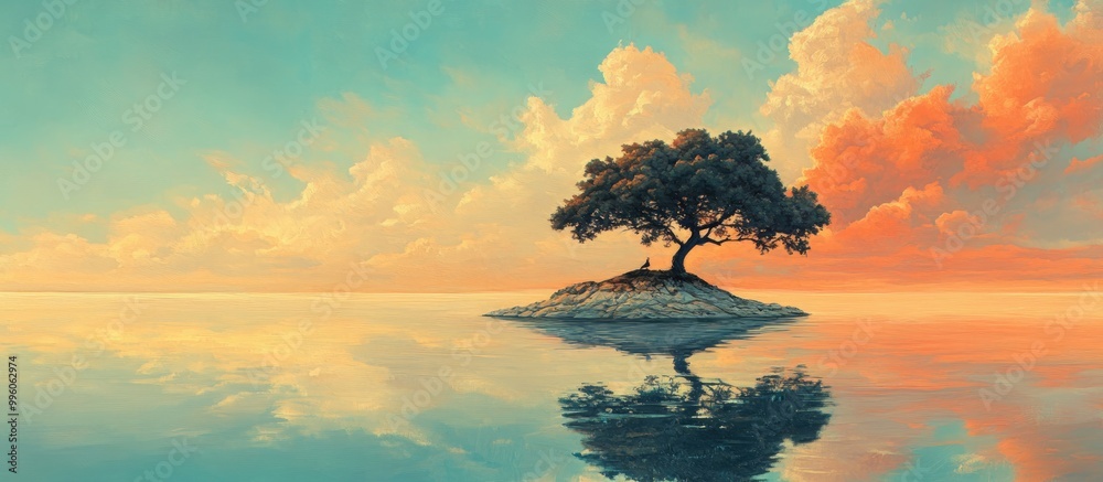 Surreal landscape art featuring an oil painting on canvas showcasing ...