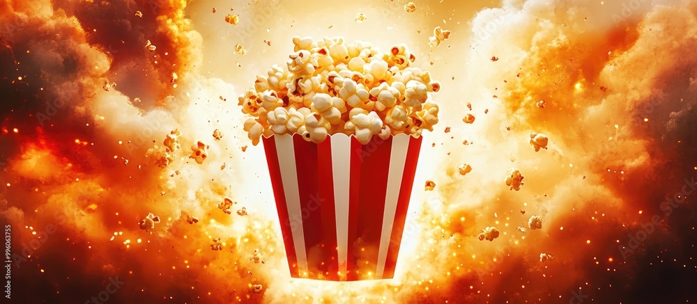2d illustration of an explosion featuring a popcorn box Creative design ...