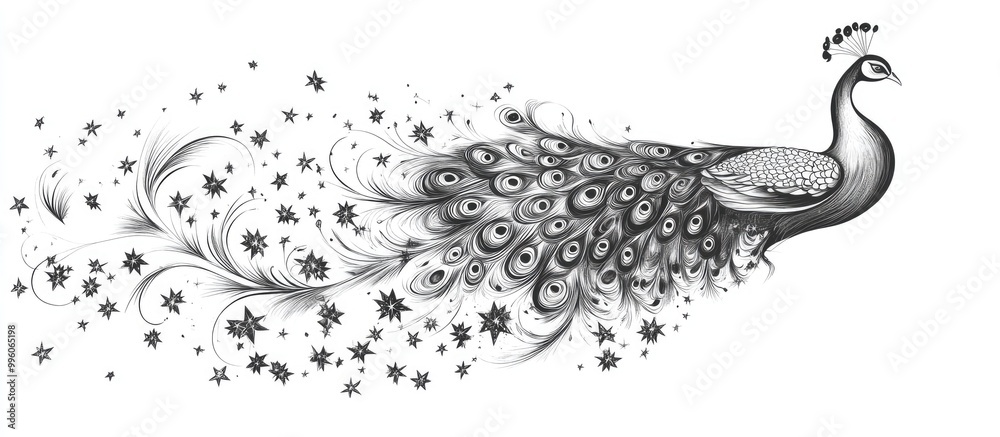 Hand drawn 2d illustration of a peacock with stars designed for ...