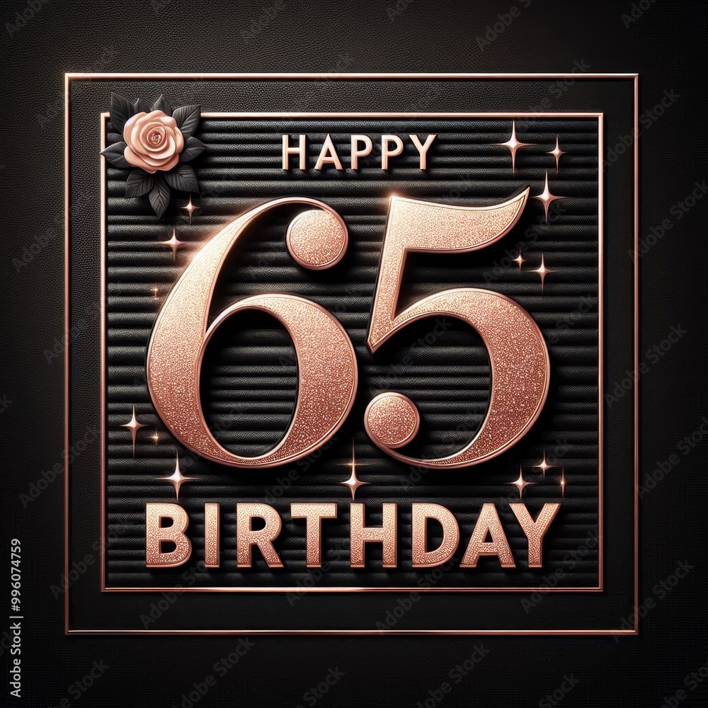 Elegant 65th birthday card design featuring glittering text and floral ...