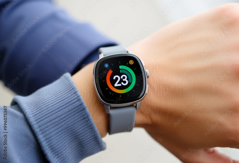 Smartwatch with a flat touchscreen display and activity tracking Stock ...