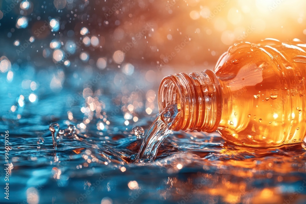 Refreshing Water Droplets on a Bottle in the Sun Hydration and Wellness ...