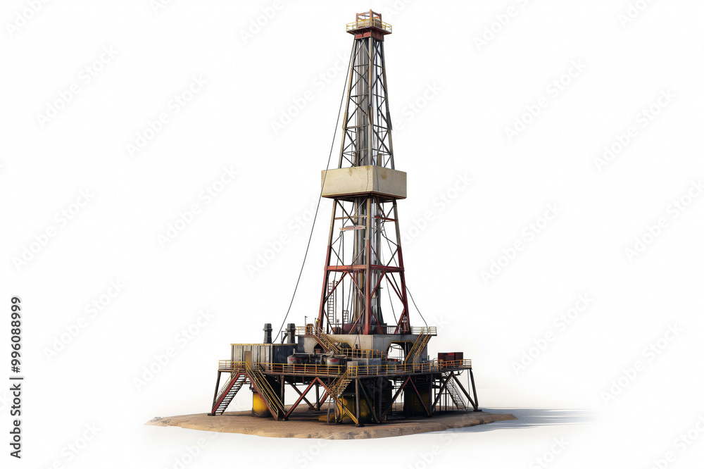 Industrial oil rig extracting crude oil on a clean white background ...
