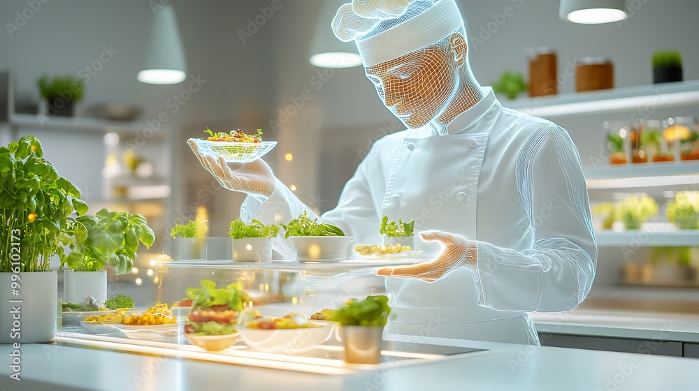 A holographic chef designing virtual meals in a high-tech kitchen ...
