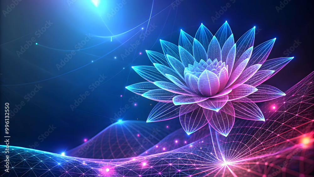 Futuristic digital flower wallpaper with neon glow wireframe and cyber ...