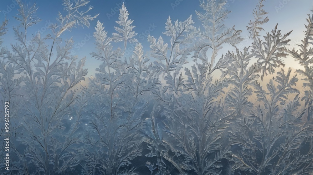 Mesmerizing frost patterns on a frosted window evoke the tranquility of ...