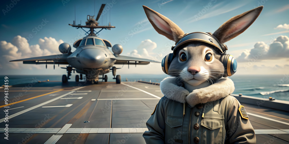 Adorable rabbit pilot on military aircraft carrier in high resolution ...
