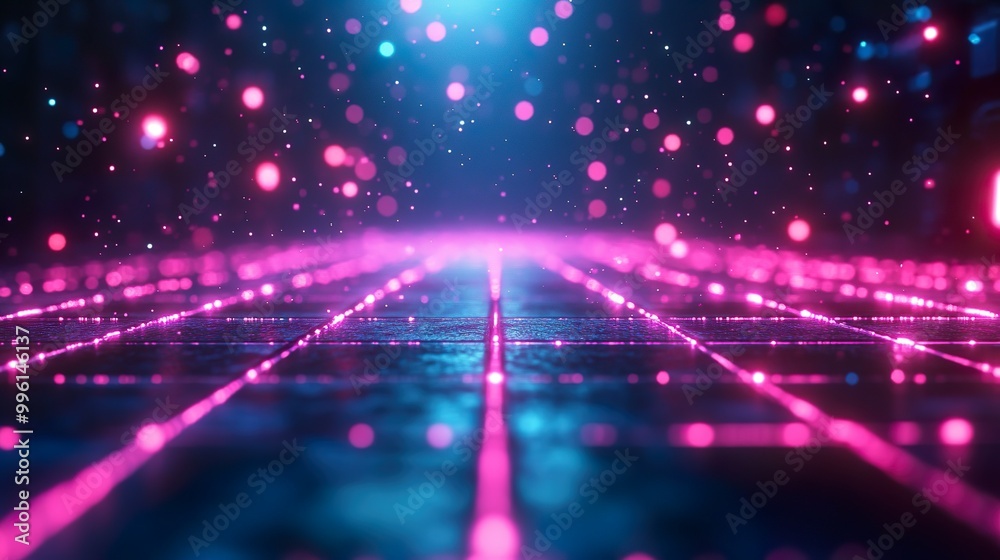 Expanding Neon Grid Illuminates the Darkness with a Radiant Glow ...