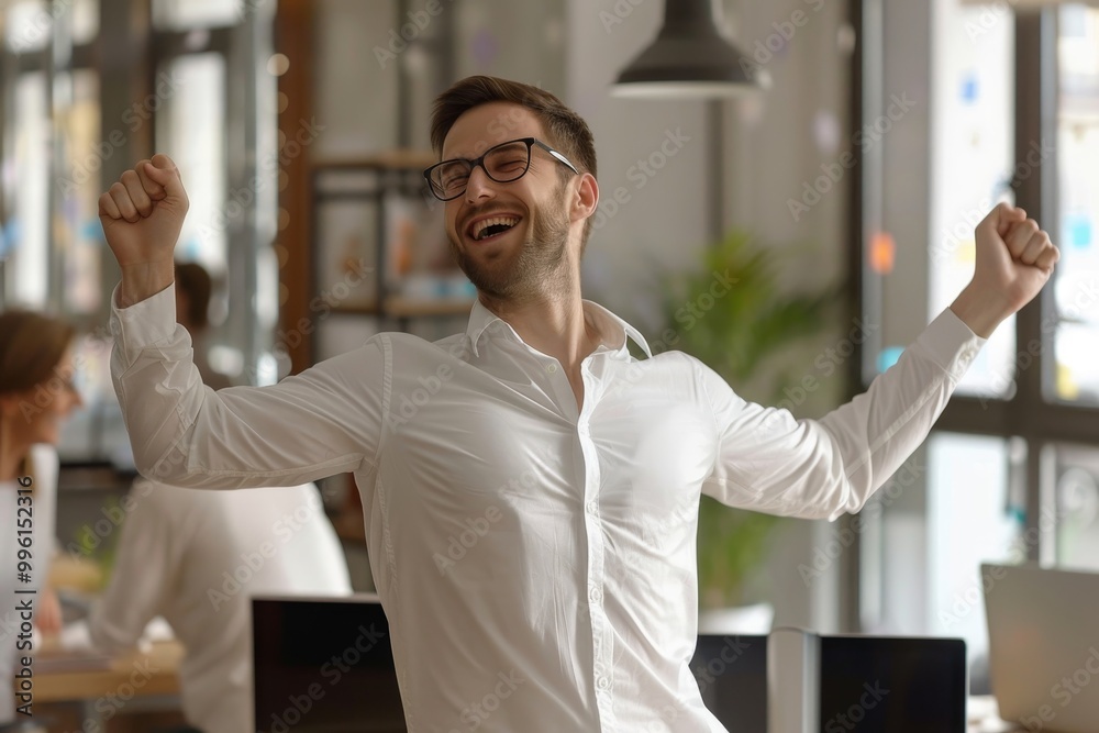 Funny happy male employee dance in office celebrating, Generative AI ...