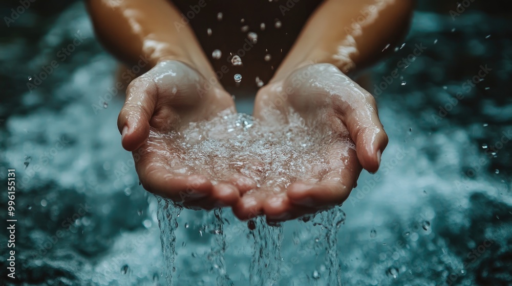 Cupped hands catching water droplets. A photo of a person's cupped ...