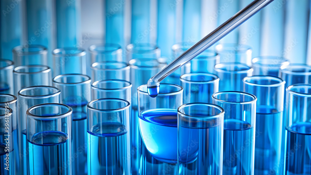 Electric blue liquid in pipette in laboratory, vibrant fluid ready for ...