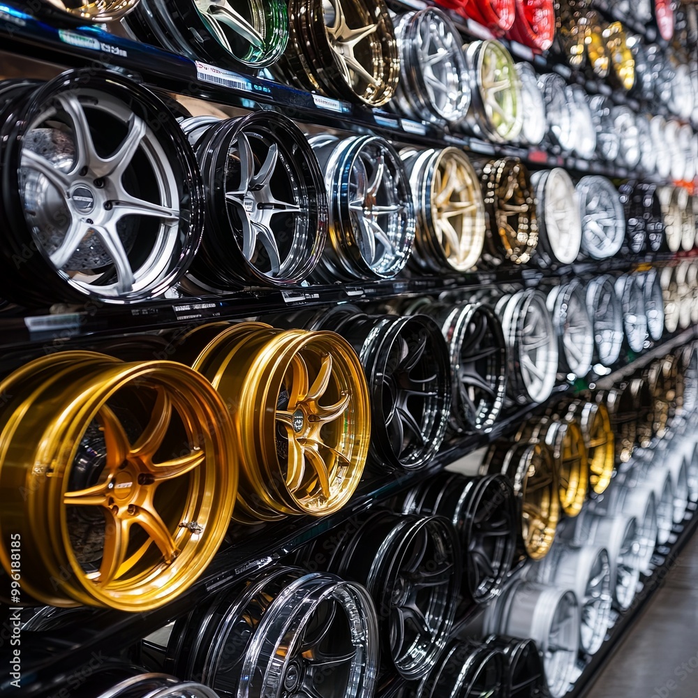 Display of NSR brand car tire rims, racing car rims, modified wheel rim ...