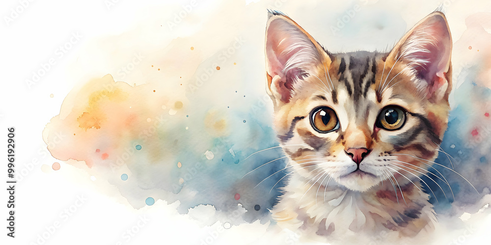 Cute cat watercolor design element for International Cat Day ...