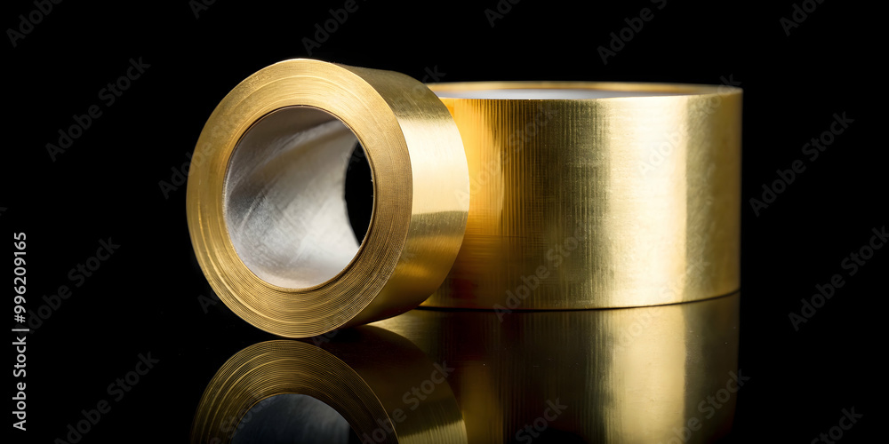 Golden tape roll on black background with reflection, golden, tape ...