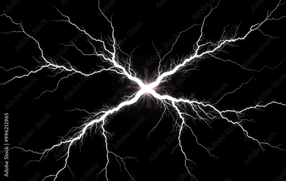 x shaped thunder electric plasma light branching out in multiple ...